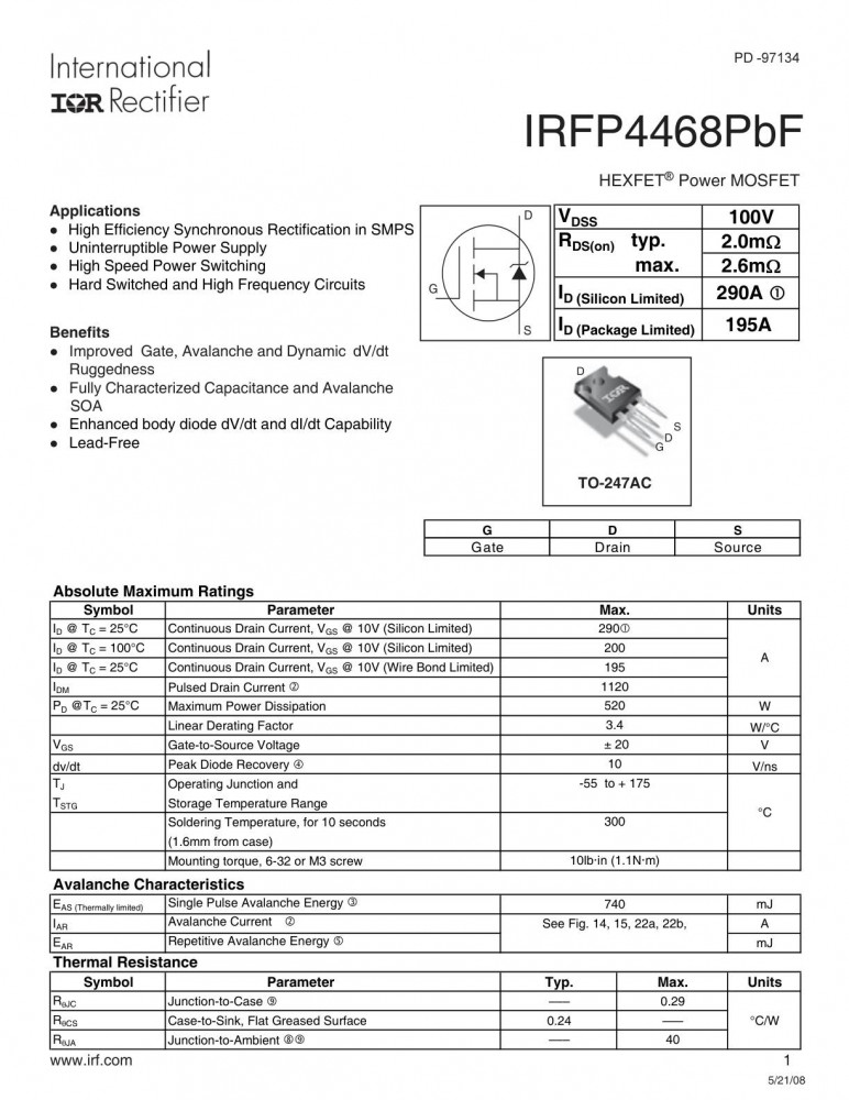 IRFP4468PBF datasheet page 1