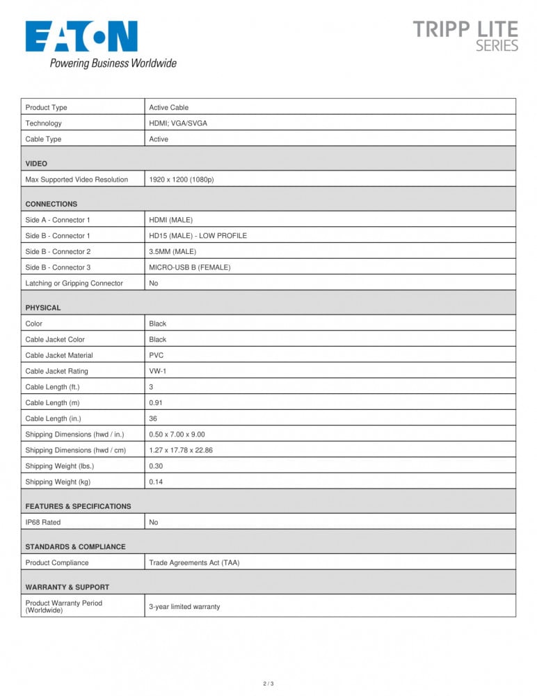 P566-003-VGA-A technical document page 2