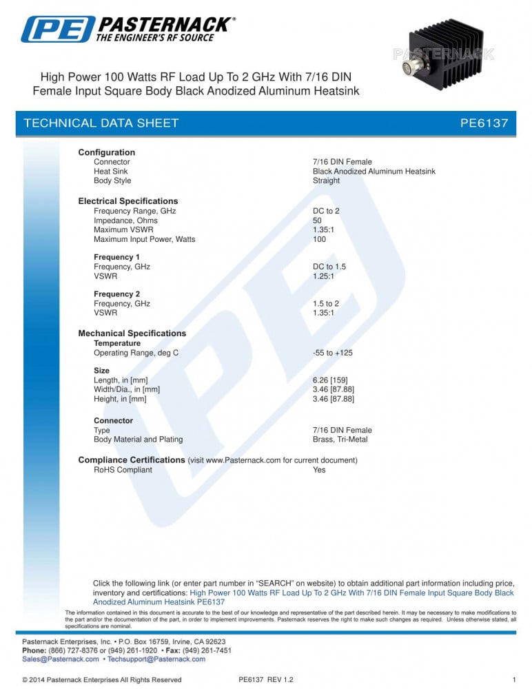 PASTERNACK PE7007 technical document page 1