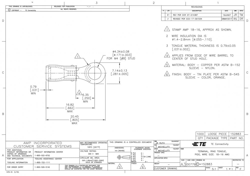 TE Connectivity 152883 technical drawing preview