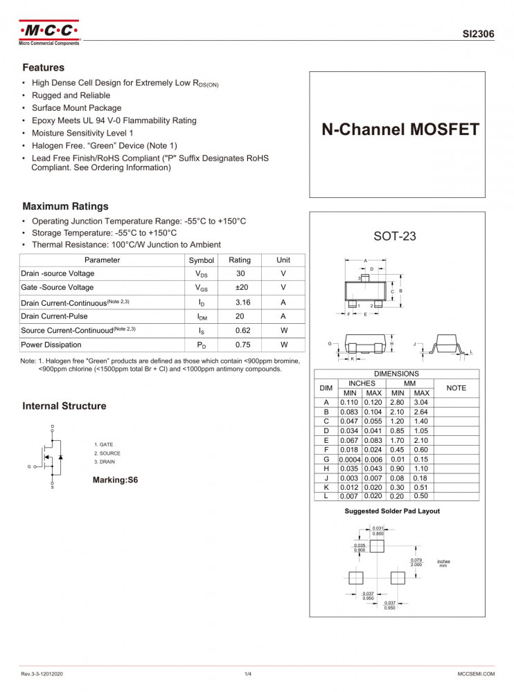 SI2306-TP datasheet page 1