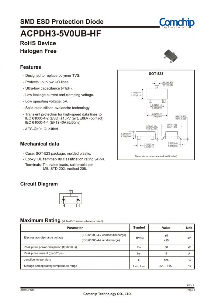 ACPDH3-5V0UB-HF datasheet page 1