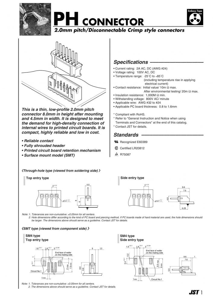 JST PHR series technical document page 1