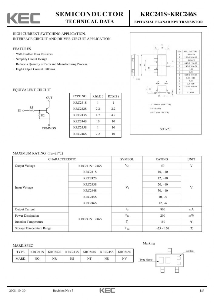 KRC246S datasheet page 1
