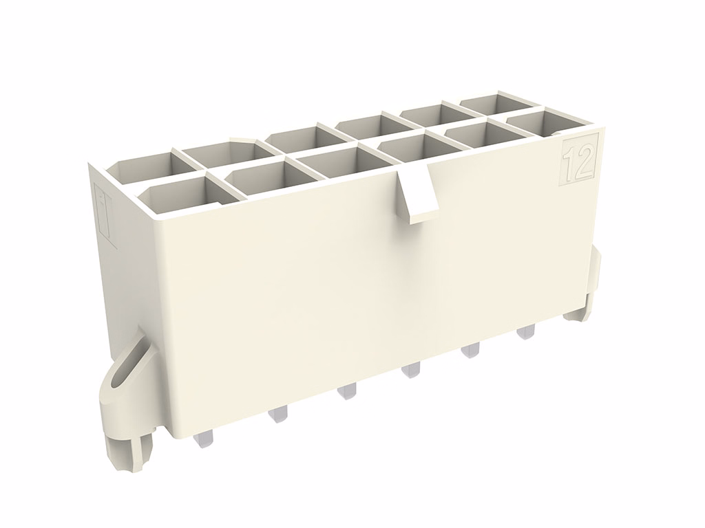 Mega-Fit ColorLock Vertical Header with Crush Pegs, 5.70mm Pitch, Through Hole, Dual Row, 12 Circuits, Matte Tin (Sn) Plating, 3.73mm Tail Length, Glow-Wire Capable, Tray, Natural for sale