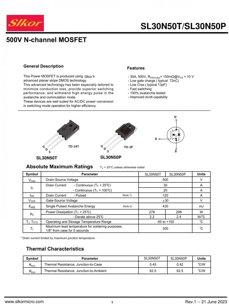 SL30N50P datasheet page 1