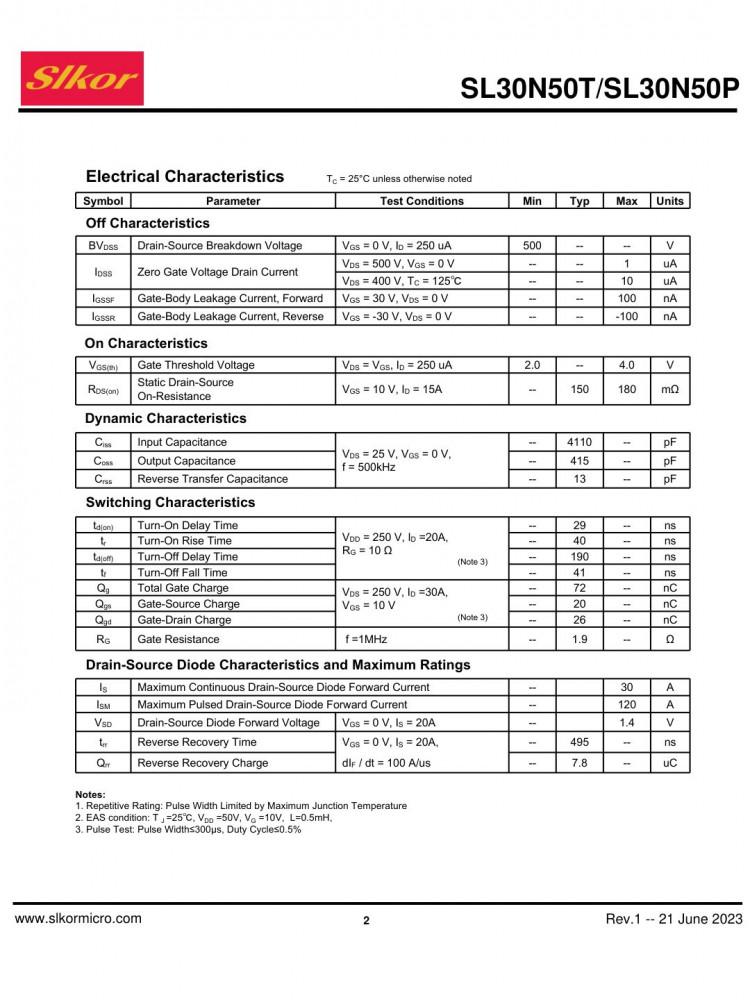 SL30N50P datasheet page 2
