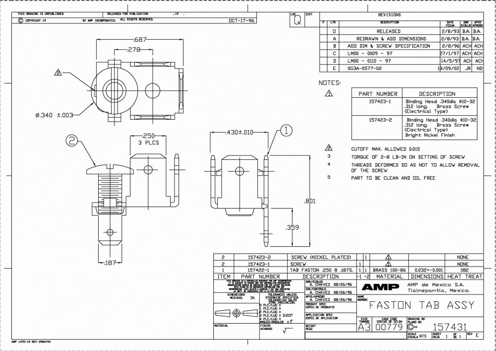 AMP 1470-19 engineering drawing page for TE Connectivity 157431-2