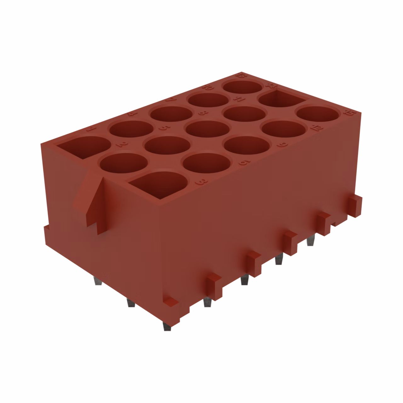 MLX Power Connector Header, 6.35mm Pitch, Vertical, with Compliant Polarizing Peg, Polyester 94V-0, Brick Red, 15 Circuits for sale