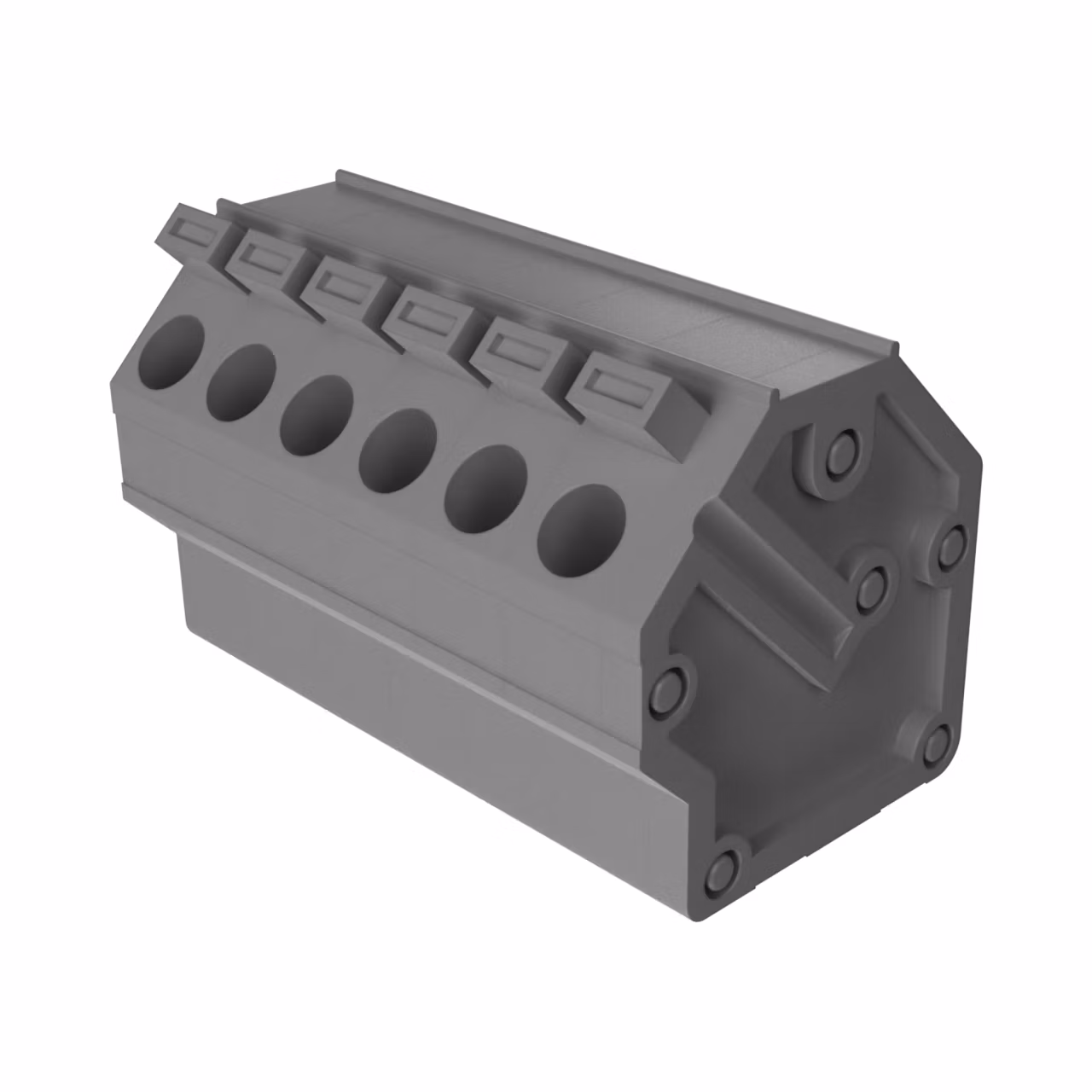 5.00mm Pitch, Eurostyle Fixed-Mount Push-Button Terminal Block, 45° Modular Luminaire, 10A, 26-14 AWG, Light Gray, 6 Circuits for sale