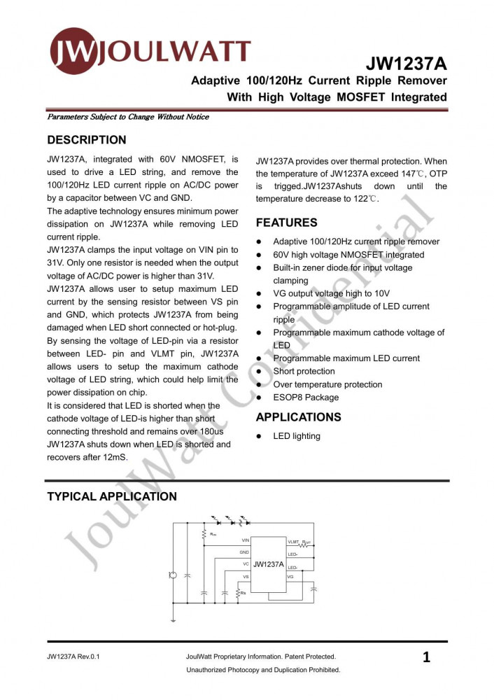 JW1237A datasheet page 1