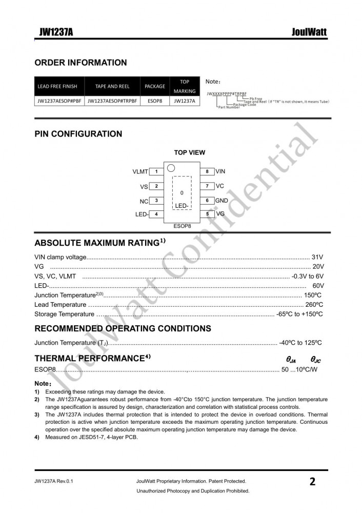 JW1237A datasheet page 2