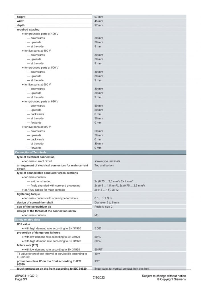 3RV23111GC10 technical document page 3