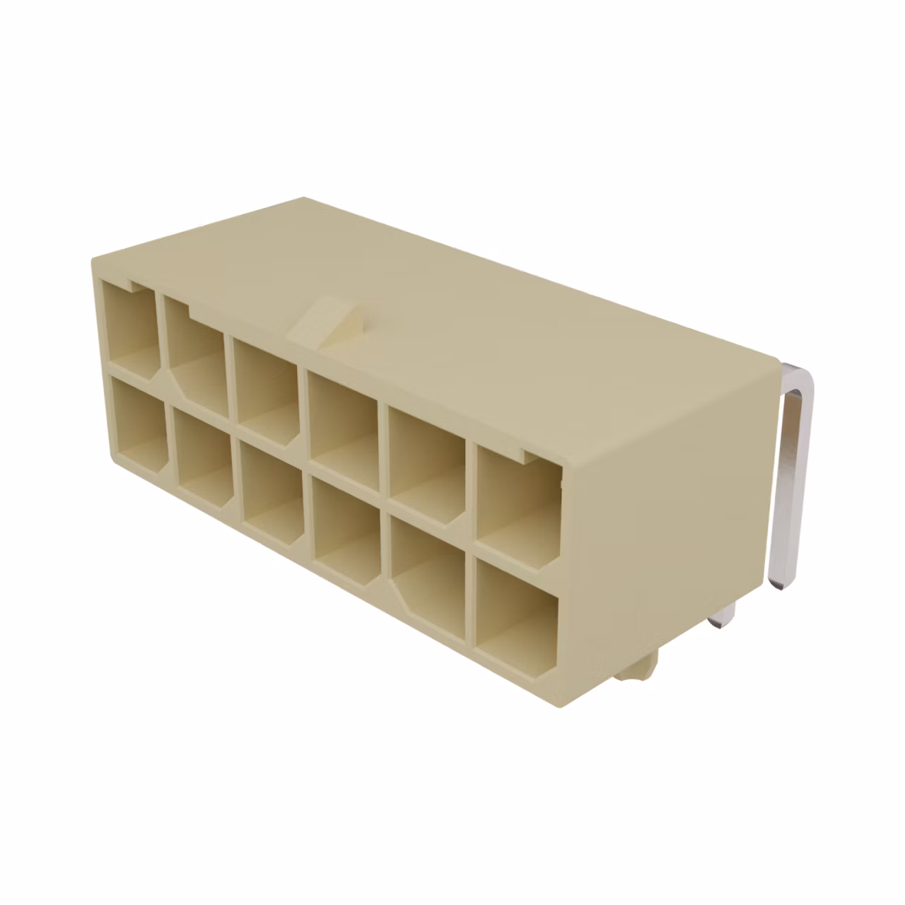 Mega-Fit ColorLock Right-Angle Header, 5.70mm Pitch, Through Hole, Dual Row, 12 Circuits, Matte Tin (Sn) Plating, 3.60mm Tail Length, Glow-Wire Capable, Tray, Natural for sale