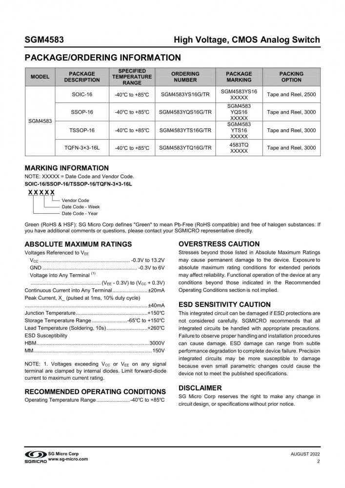 SGM4583 datasheet page 2