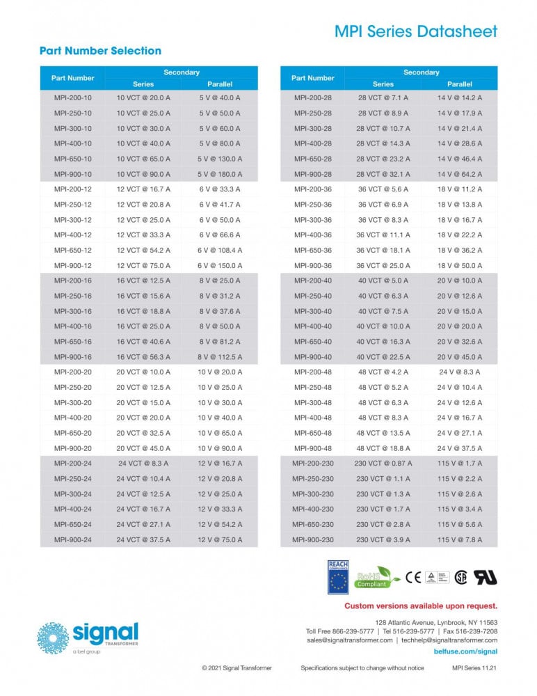 MPI Series datasheet page 2