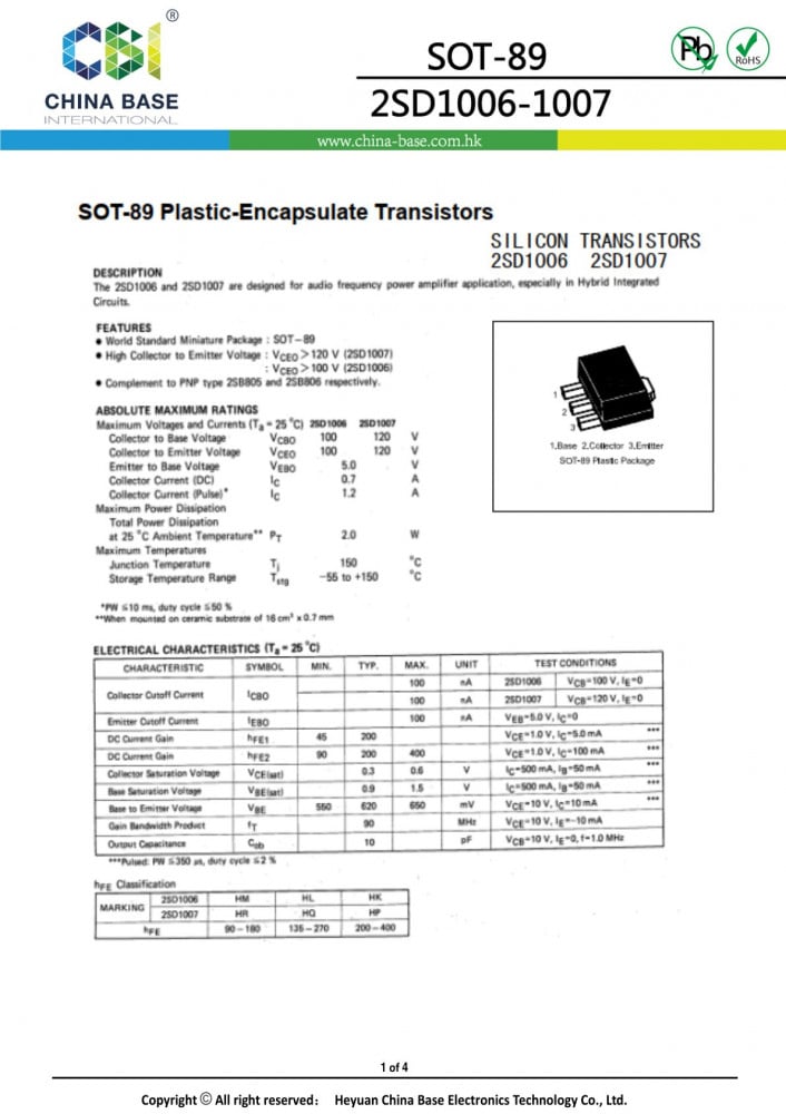 2SD1007 datasheet page 1