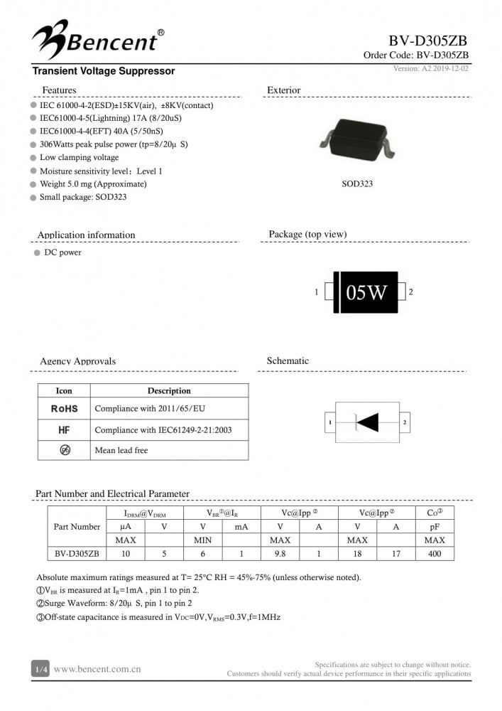 BV-D305ZB datasheet page 1