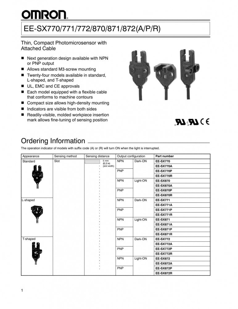 OMRON EE-SX772R datasheet page 1