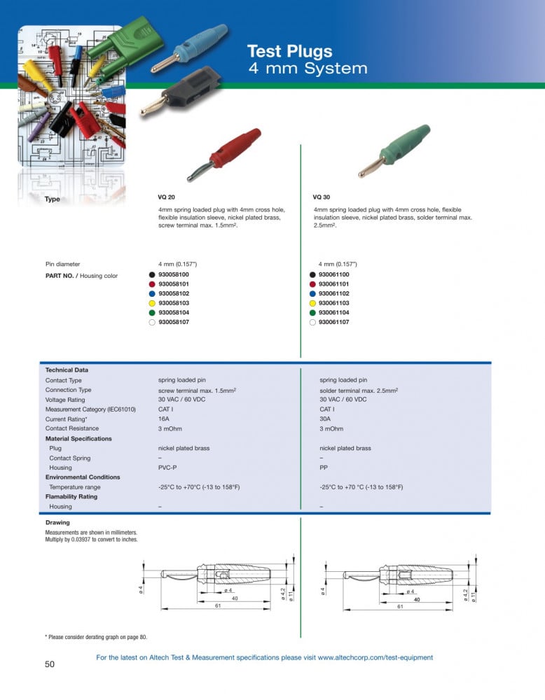 Altech 4 mm test plug system technical drawing