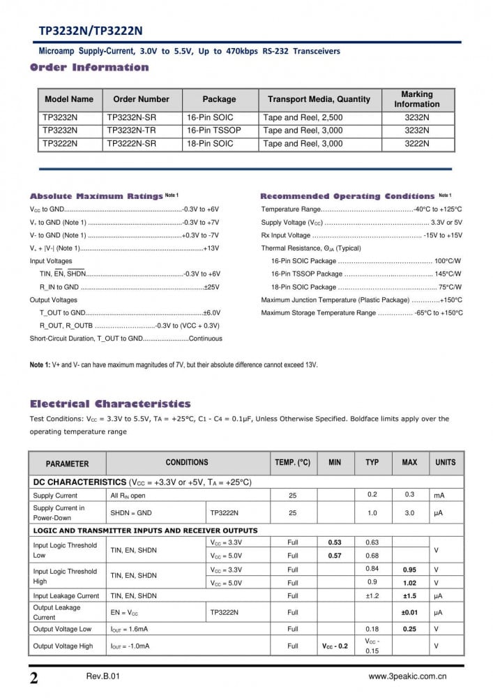 TP3232N-SR technical document page 2