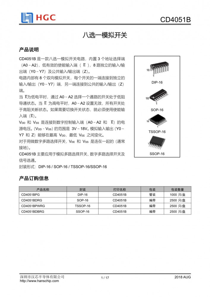 CD4051B technical document page 1