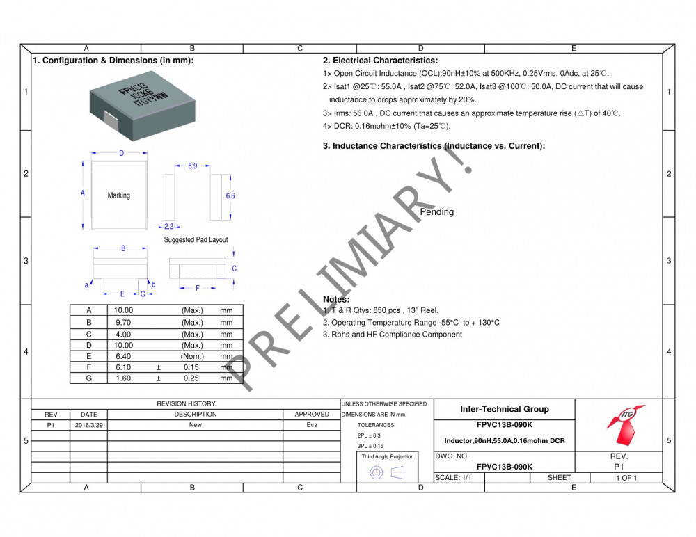 FPVC13B-090K technical drawing and specification page