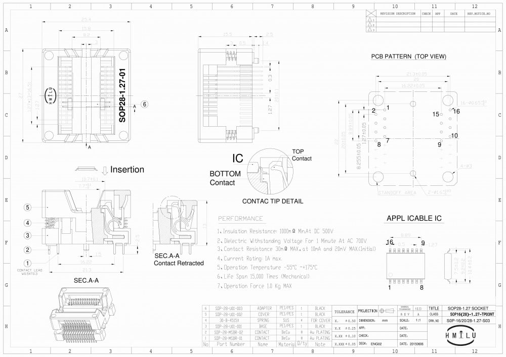 HMILU SOP16(28)-1.27 socket drawing