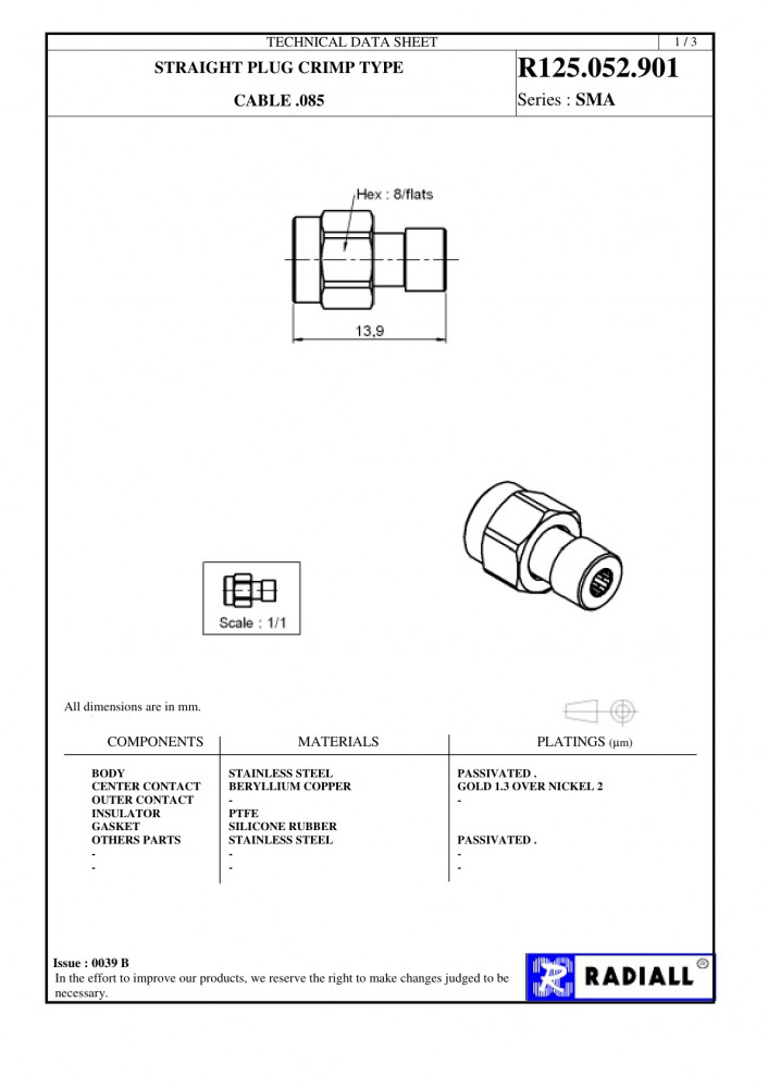 Radiall R125052901 datasheet page 1