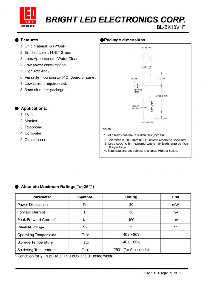 BL-BX13V1F datasheet page 1