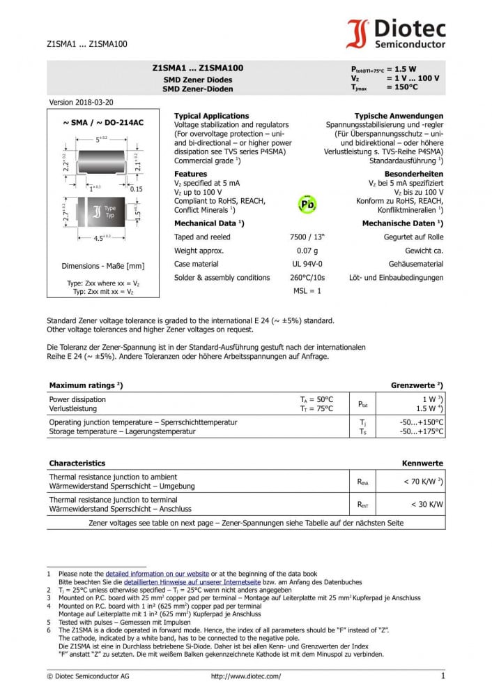 DIOTEC Z1SMA datasheet page 1