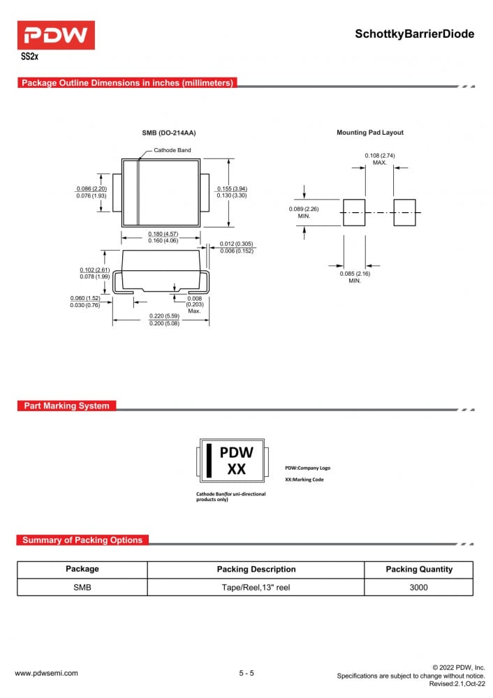 PDW SS210B datasheet page 3