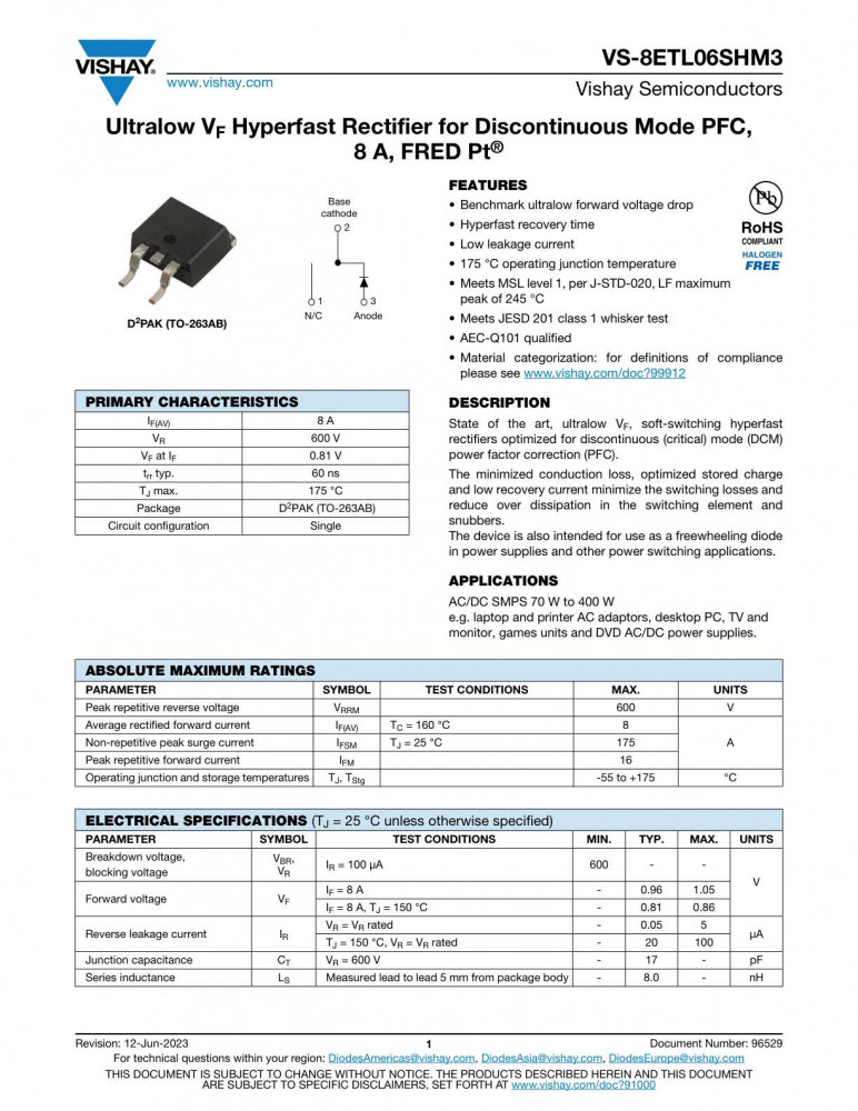 VS-8ETL06S datasheet page 1