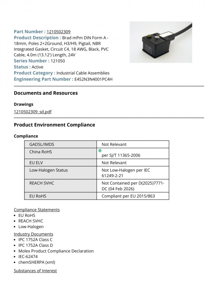 Molex E452 connector product drawing page 1