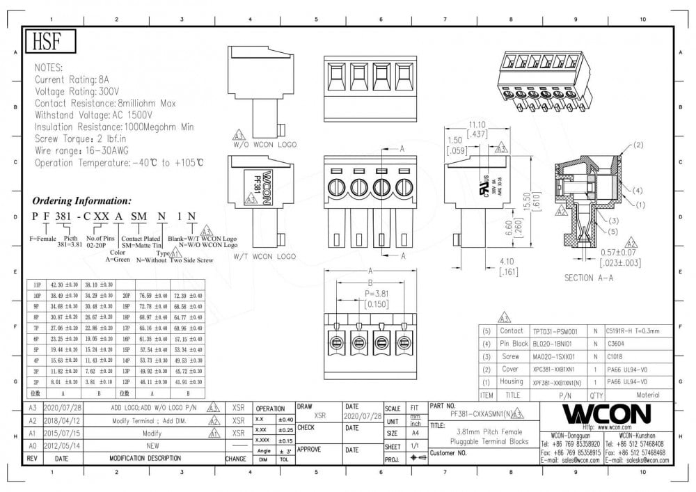 Wcon PF381-C04ASMN1 technical drawing preview