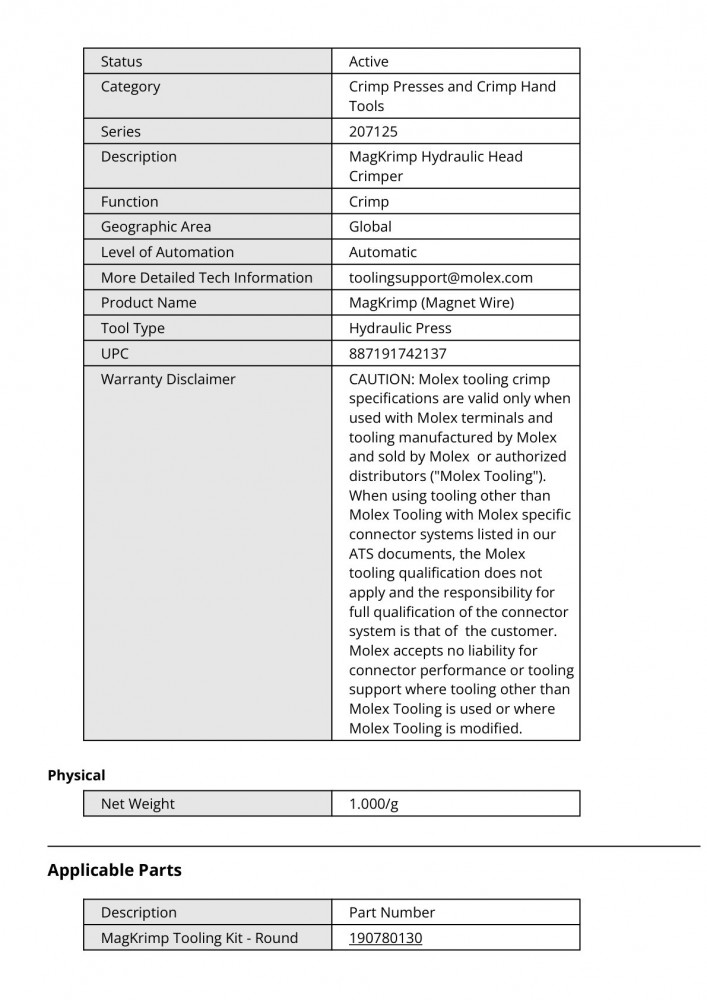 Technical document image 2 for MOLEX 190780422