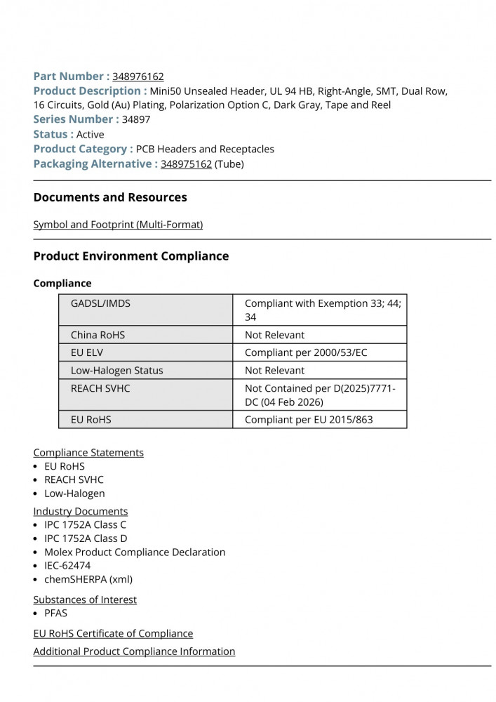 MOLEX 348976162 technical document page 1