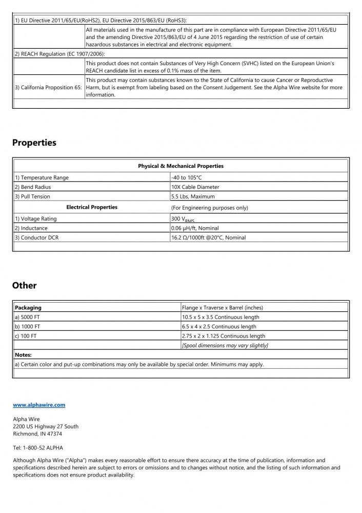 Alpha Wire 3051 WY005 technical document page 2