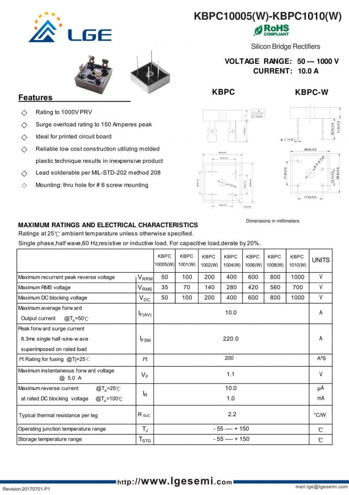 KBPC1010W datasheet page 1