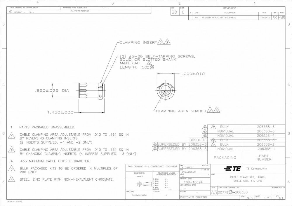 TE Connectivity 206358 customer drawing