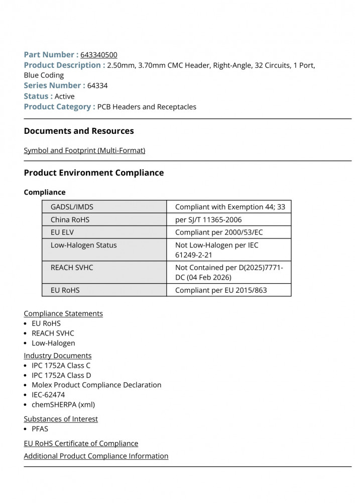 MOLEX 643340500 technical document preview, page 1