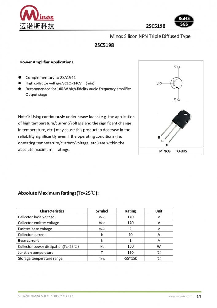 2SC5198 datasheet page 1