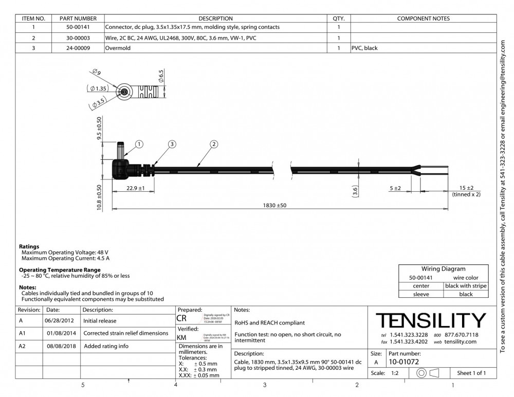 Tensility International model 10-01072 product drawing