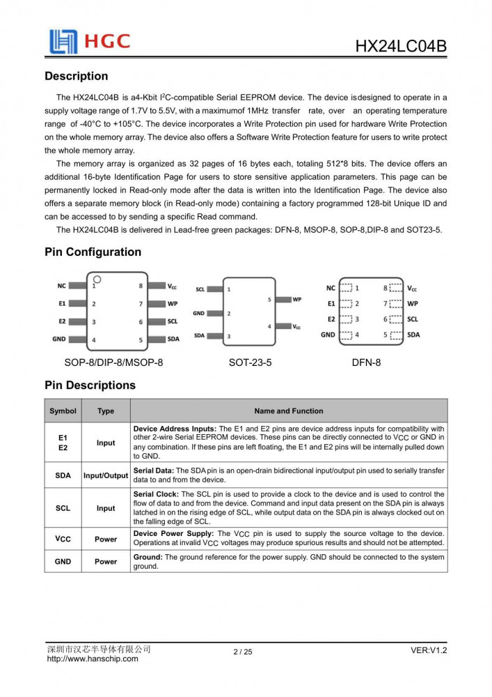 HX24LC04BDBVRG datasheet page 2