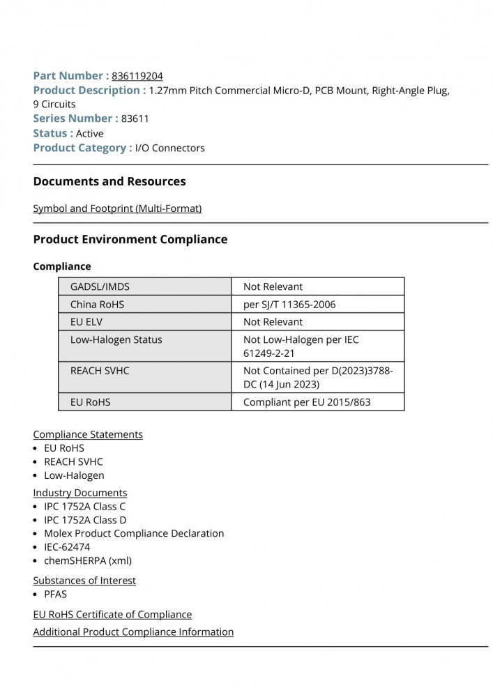 Technical document page 1 for product reference
