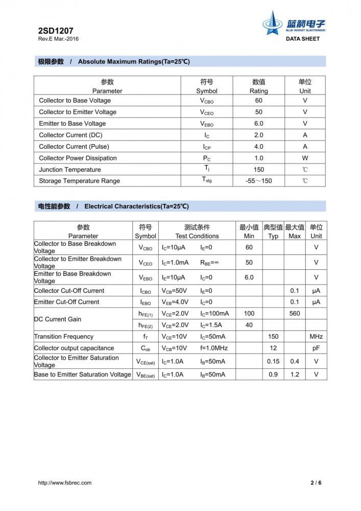 2SD1207 datasheet page 2