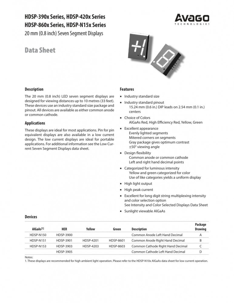 HDSP-3901 datasheet page 1