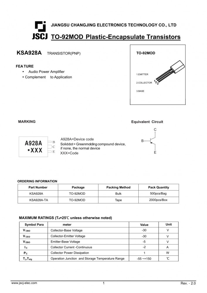 KSA928A-TA datasheet page 1