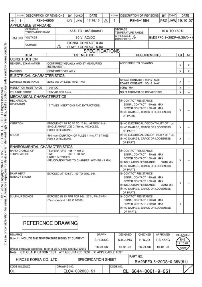 HRS BM23PF0.8-20DS-0.35V(51) specification sheet