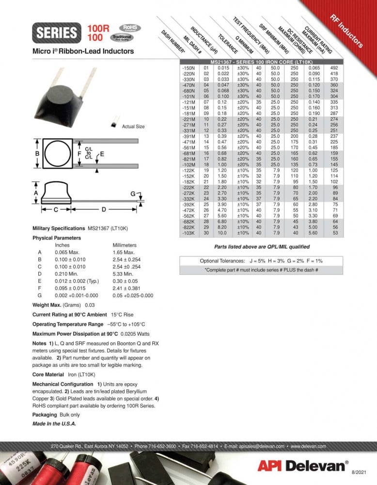 API Delevan 100 Series technical document page